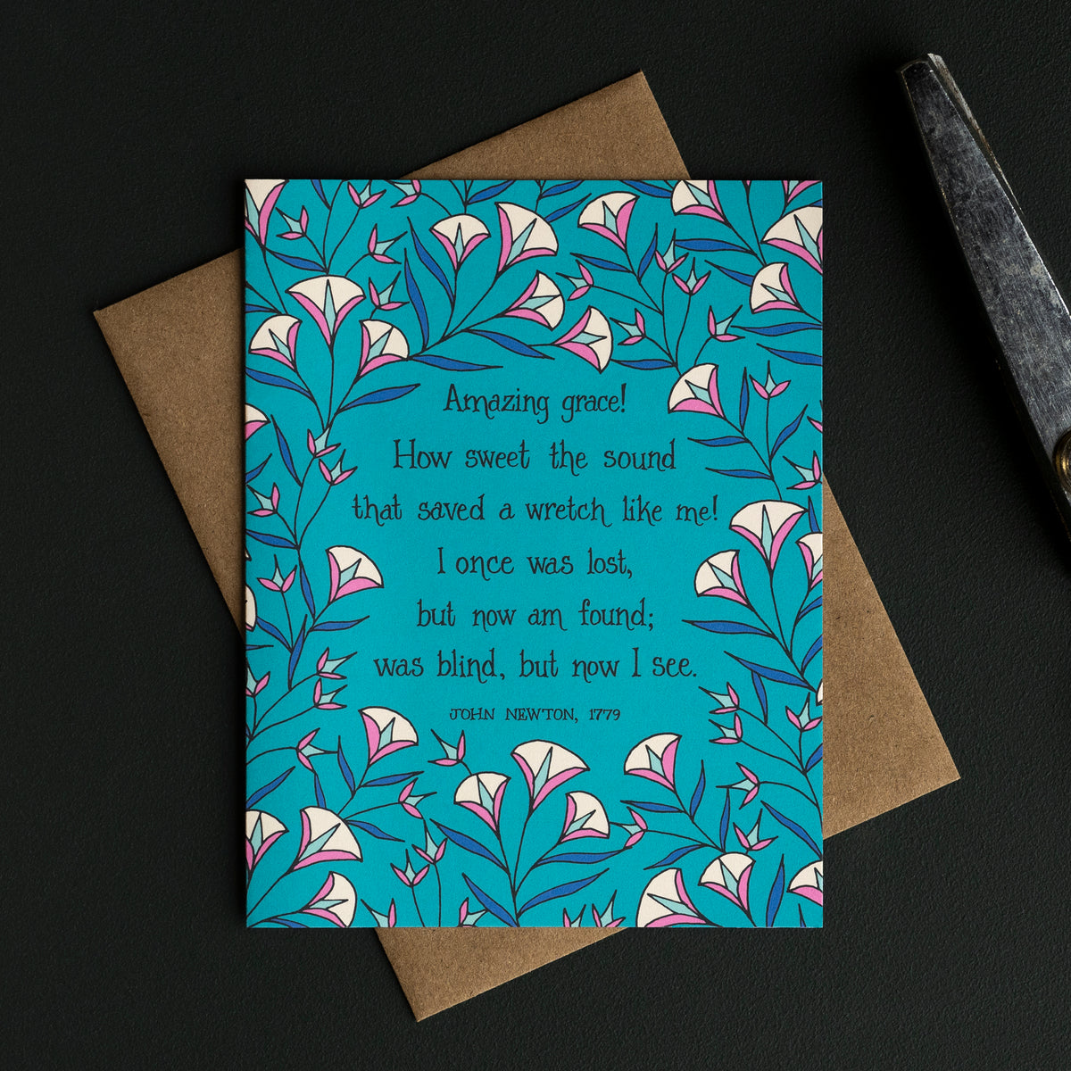 Amazing Grace Hymn Greeting Card — Teal — Little Things Studio Store