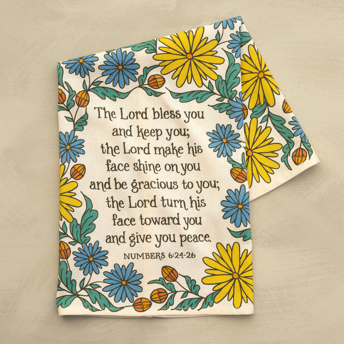 The Blessing Scripture Tea Towel - Full Color NIV - Yellow Floral ...